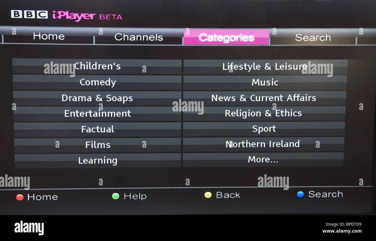 Close up of a flat screen television set showing the BBC i Player BETA ...
