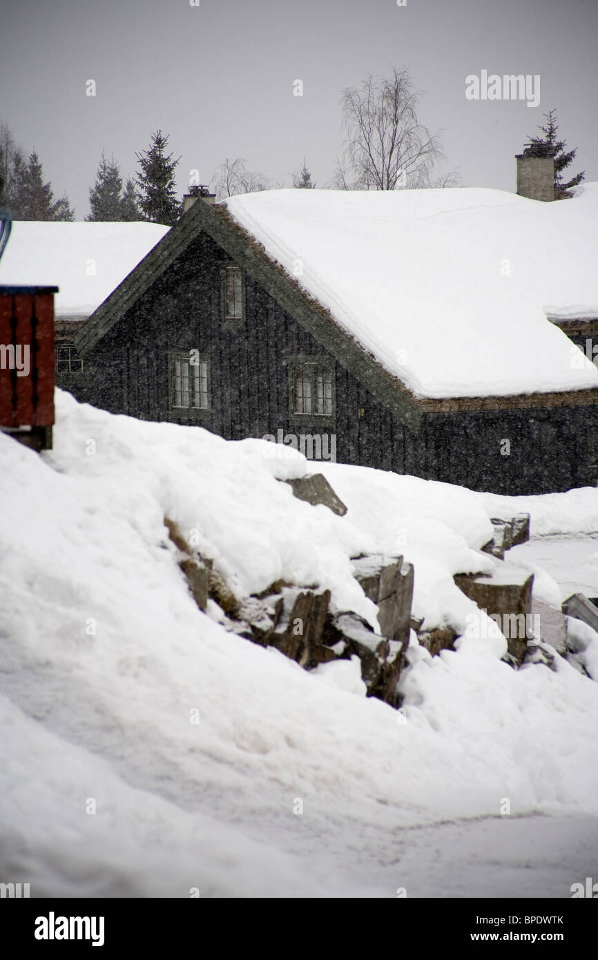Ski lodge in Hafjell, Norway during heavy snowfall Stock Photo - Alamy