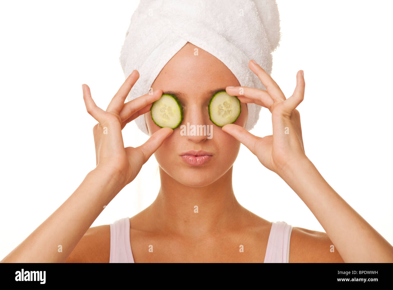 Woman with cucumber over eyes hi-res stock photography and images - Alamy