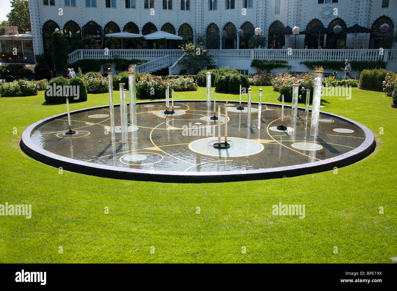 A water fountain outside the Nimb Restaurant & Hotel at Tivoli Gardens ...