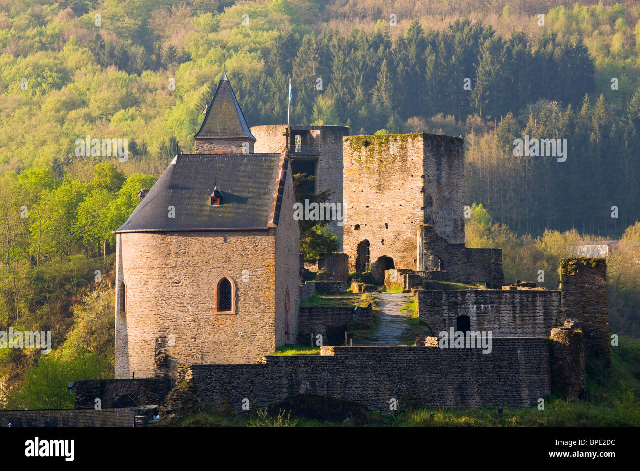 Luxembourg, Sure River Valley. Esch-sur-Sure, Castle Ruins (b. 927 AD ...