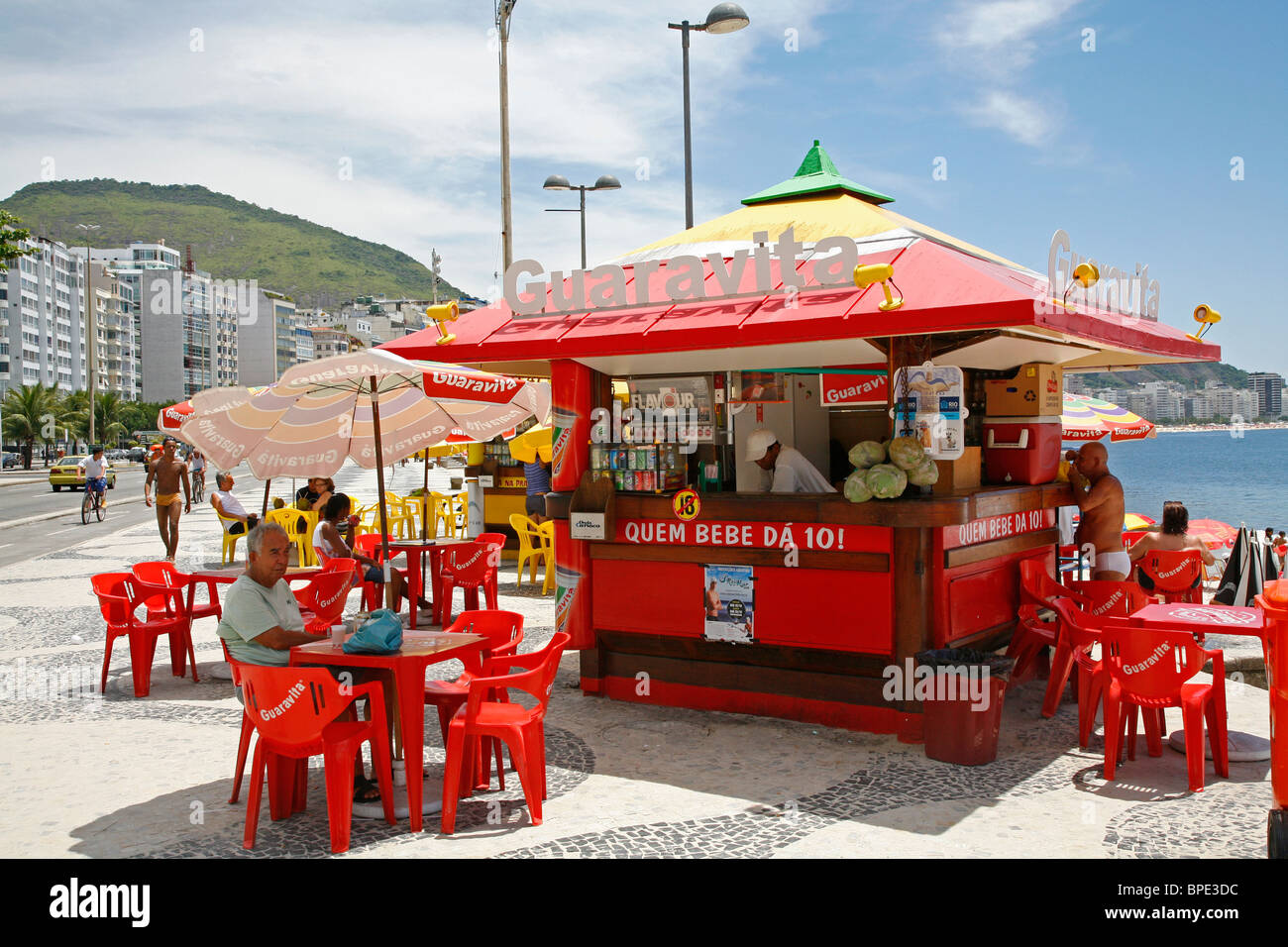 Beach bar on Copacabana beach promenade, Rio de Janeiro, Brazil Stock ...