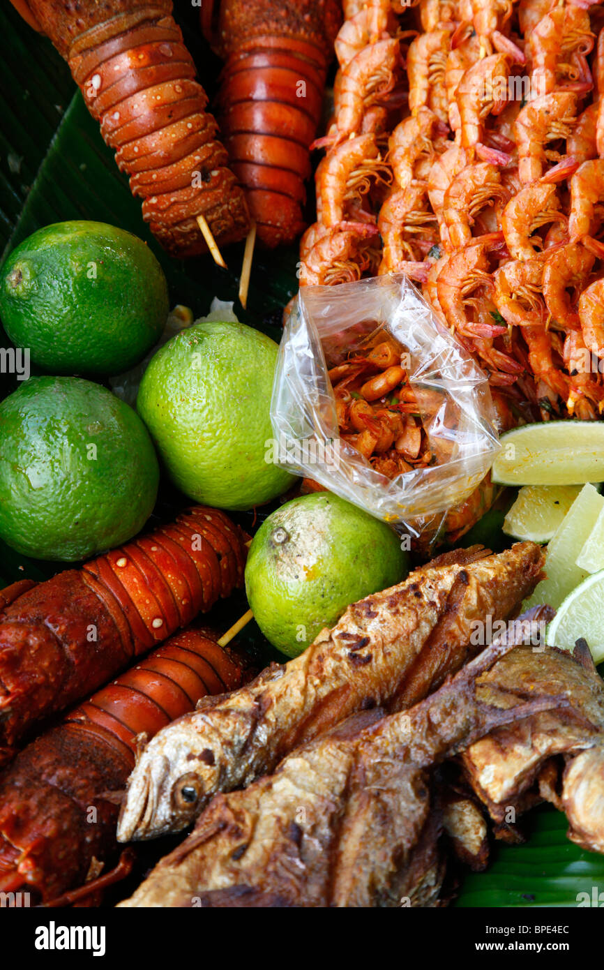 A Plate of prawns lobsters and fish, Porto Seguro, Bahia, Brazil Stock ...