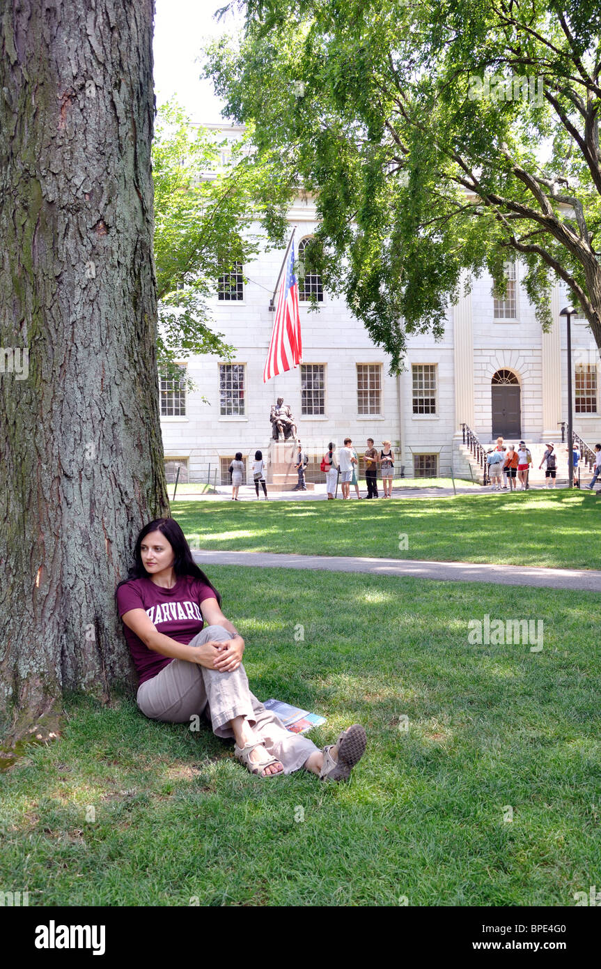 Female Harvard student, Harvard University campus, Boston, MA, USA ...