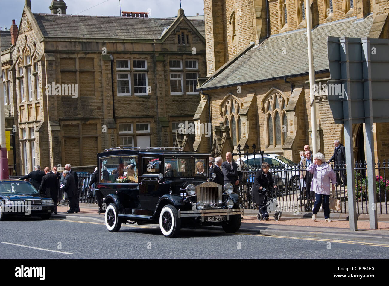 Traditional old fashioned Imperial hearse at a Blackpool funeral Stock ...