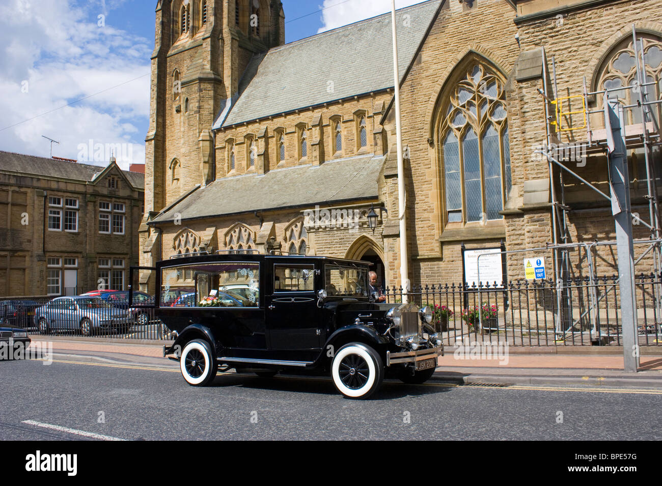 Traditional old fashioned Imperial hearse at a Blackpool funeral Stock ...