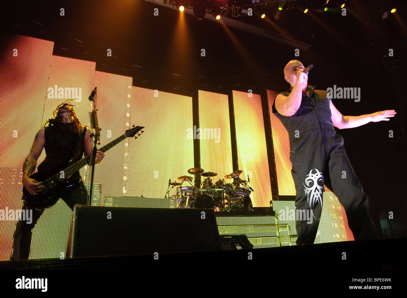 Disturbed's David Draiman and John Moyer performing during the Rockstar ...