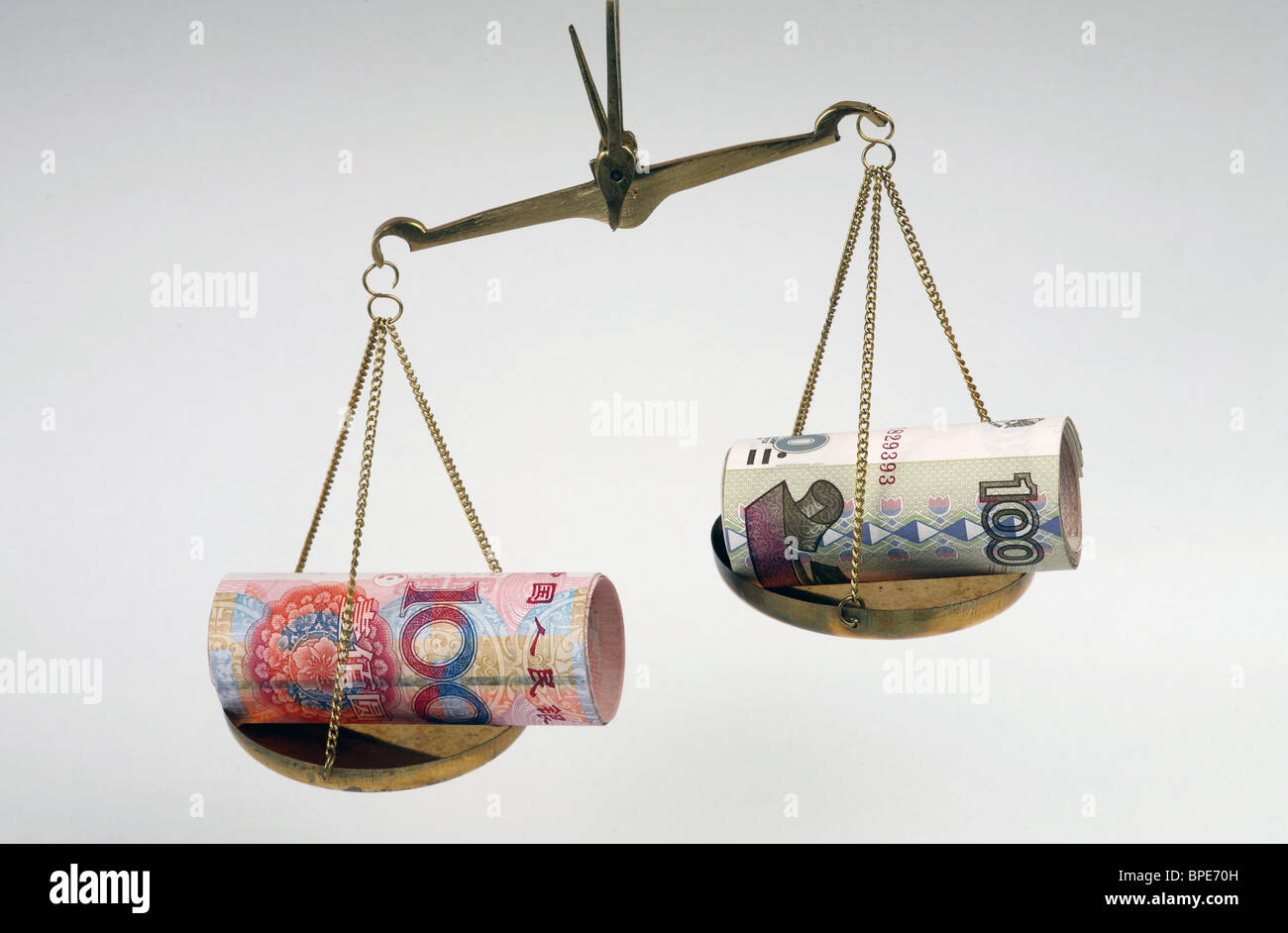 Ruble and renminbi yuan banknotes on scales Stock Photo - Alamy