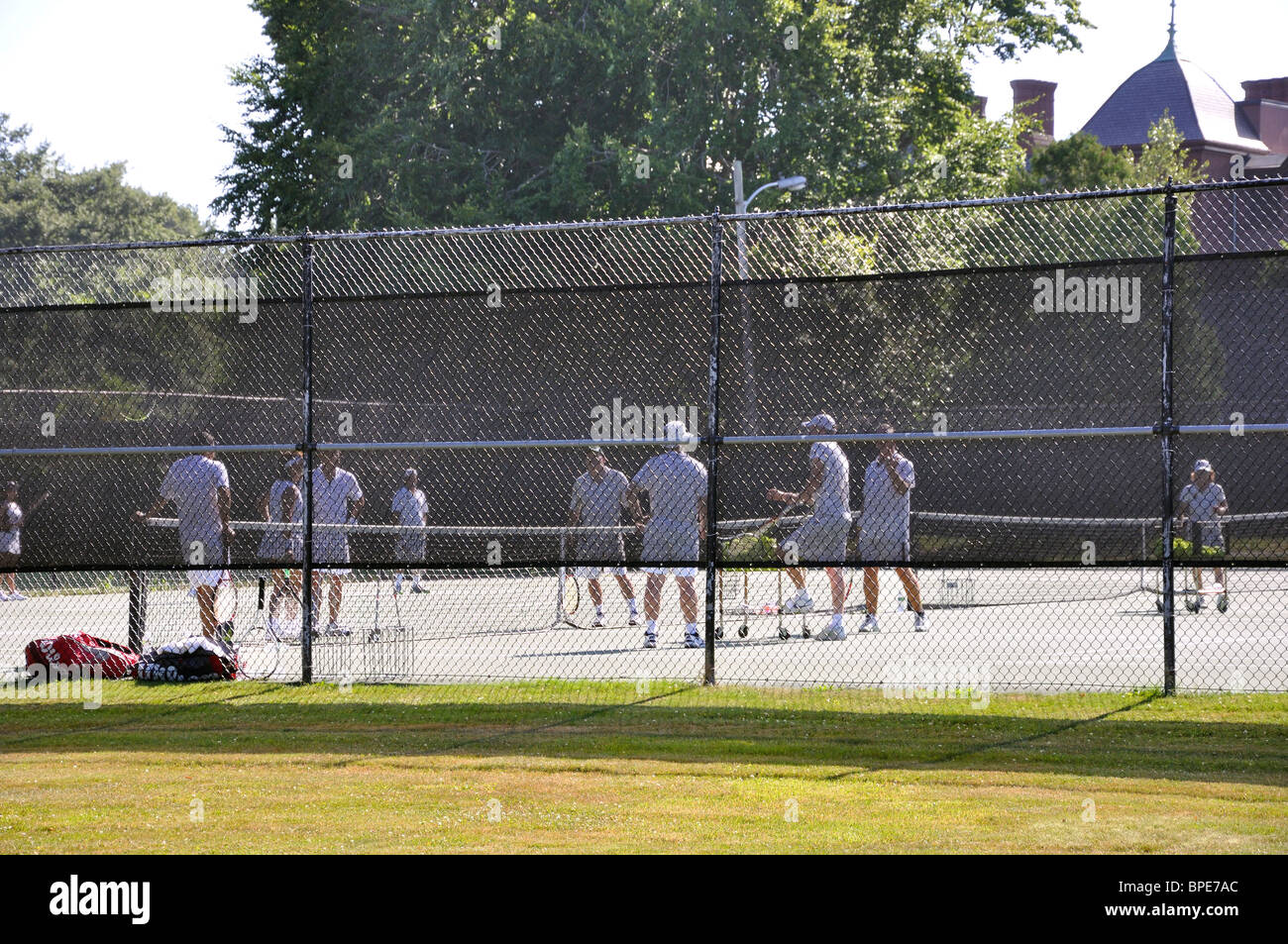 Lesson at tennis court Stock Photo - Alamy