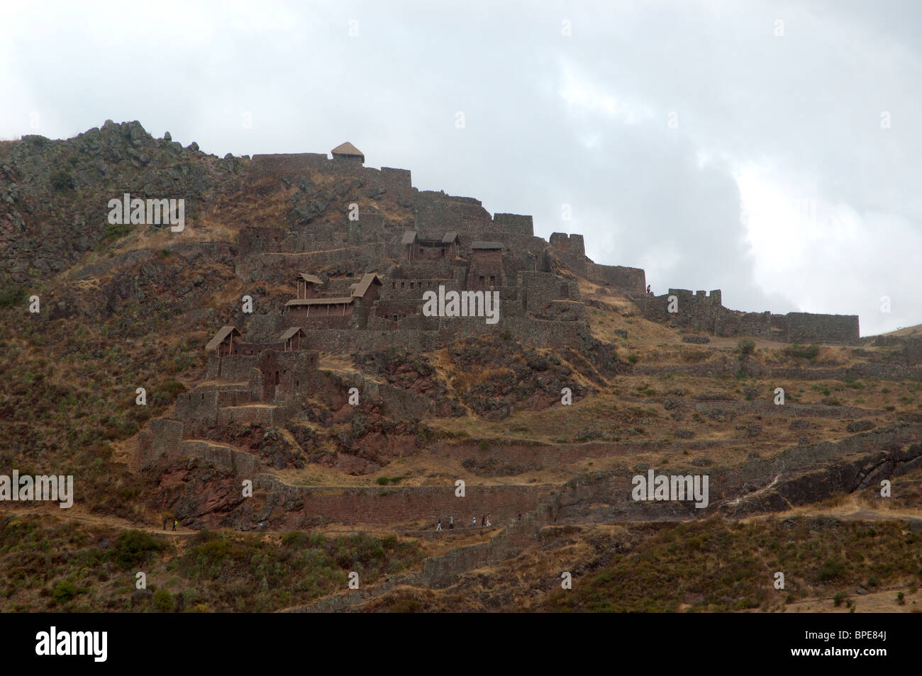 Restored Inca citadel ruins, on a hilltop overlooking Pisac, Sacred ...