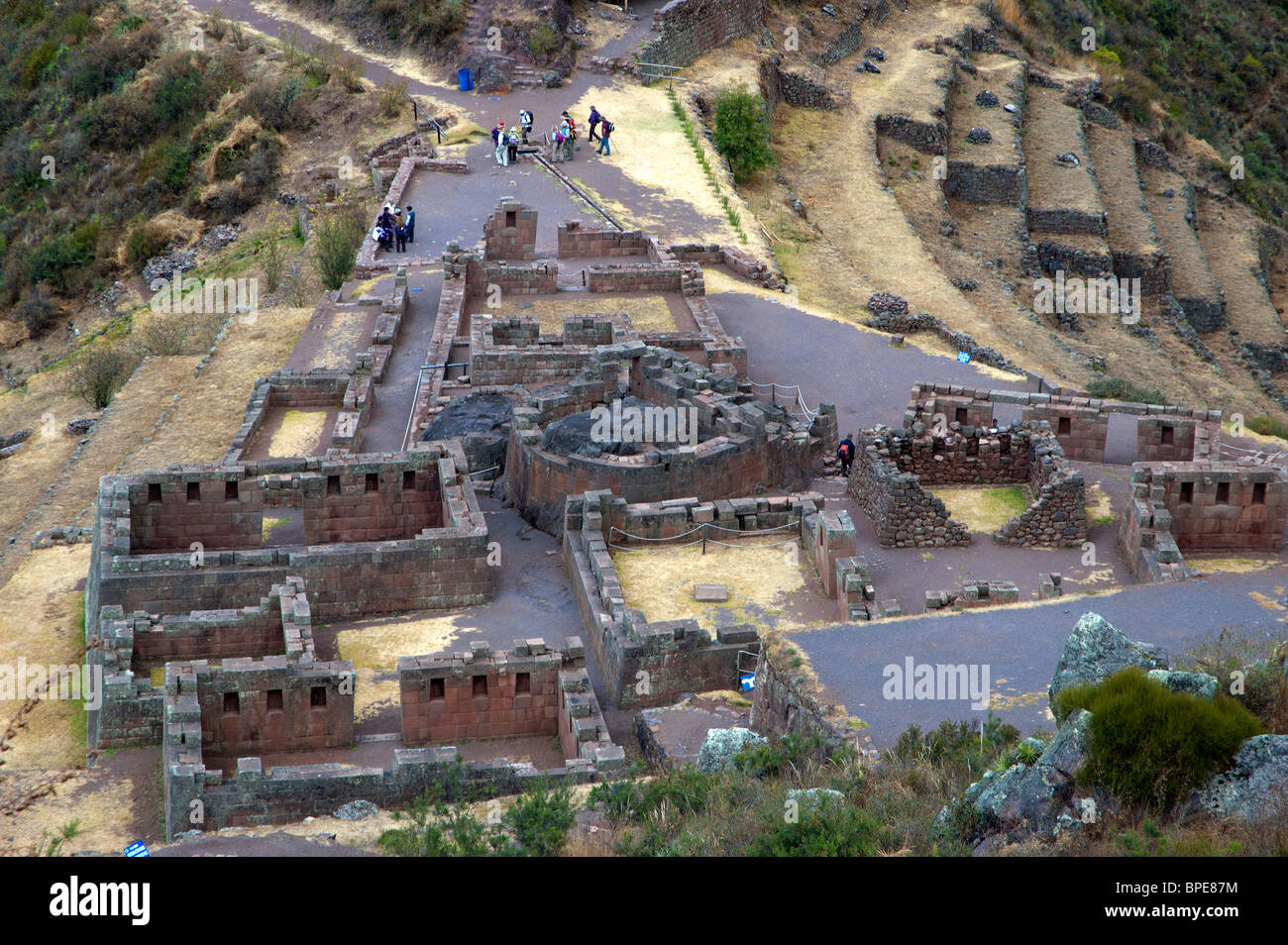 Restored Inca citadel ruins, on a hilltop overlooking Pisac, Sacred ...