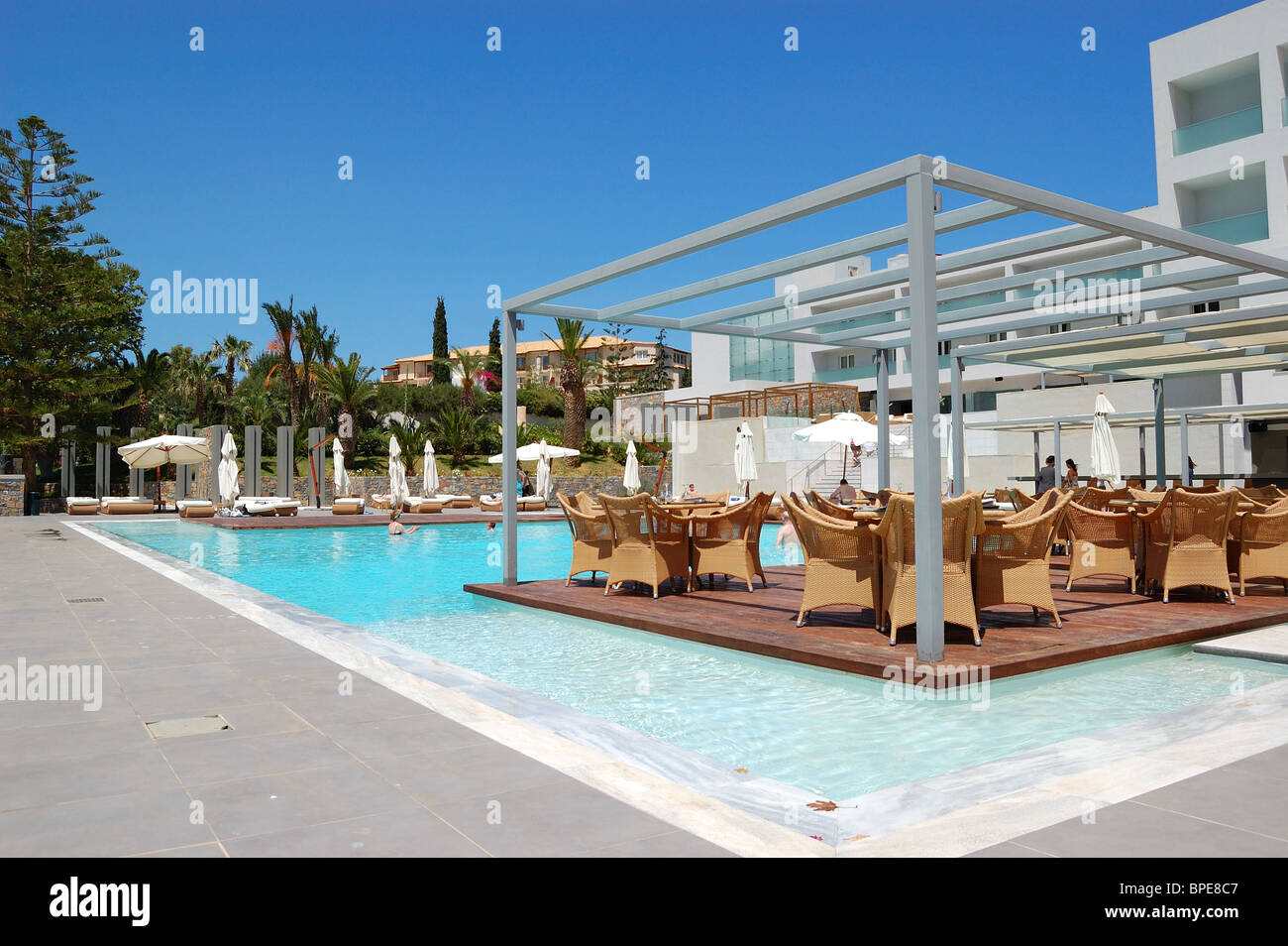 Swimming pool at the modern luxury hotel, Crete, Greece Stock Photo - Alamy