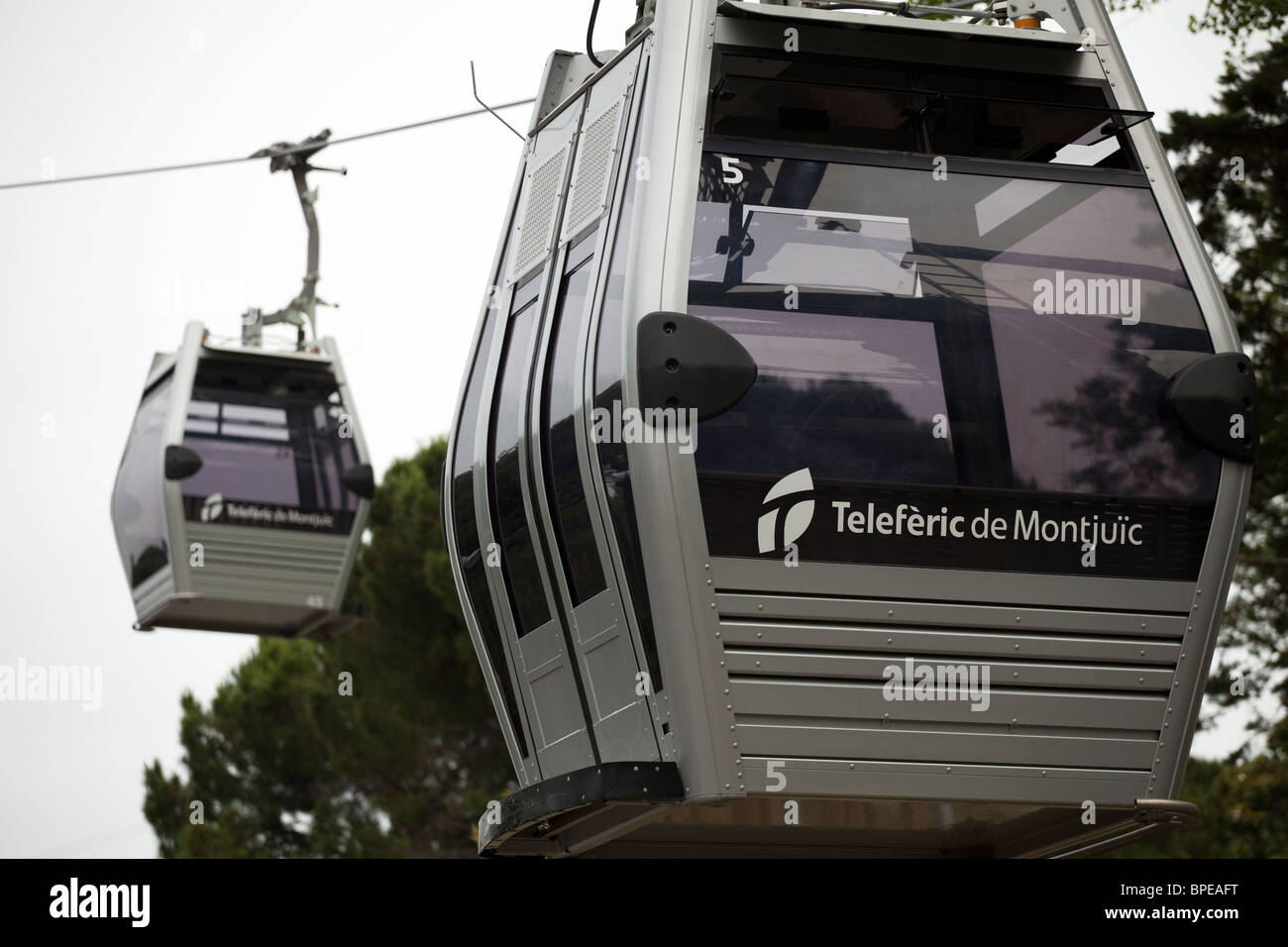 Barcelona Teleferico, close-up on a cable car to Montjuic Stock Photo ...