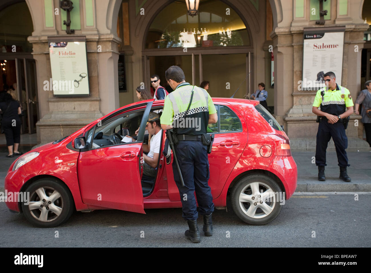 Barcelona Police control, Spain Stock Photo - Alamy