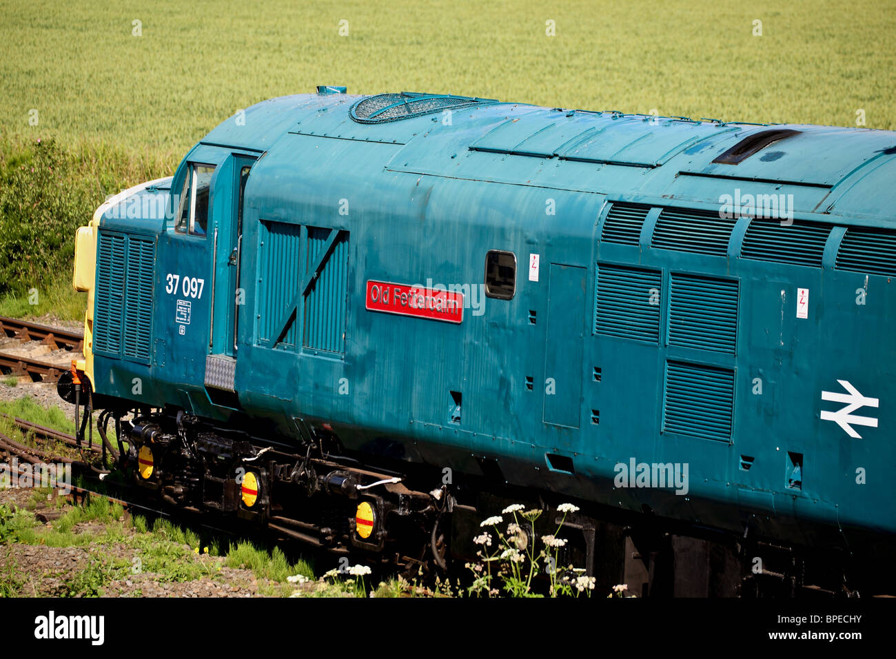 Class 37 diesel locomotive restored at Caledonian Railways. Sitting at ...