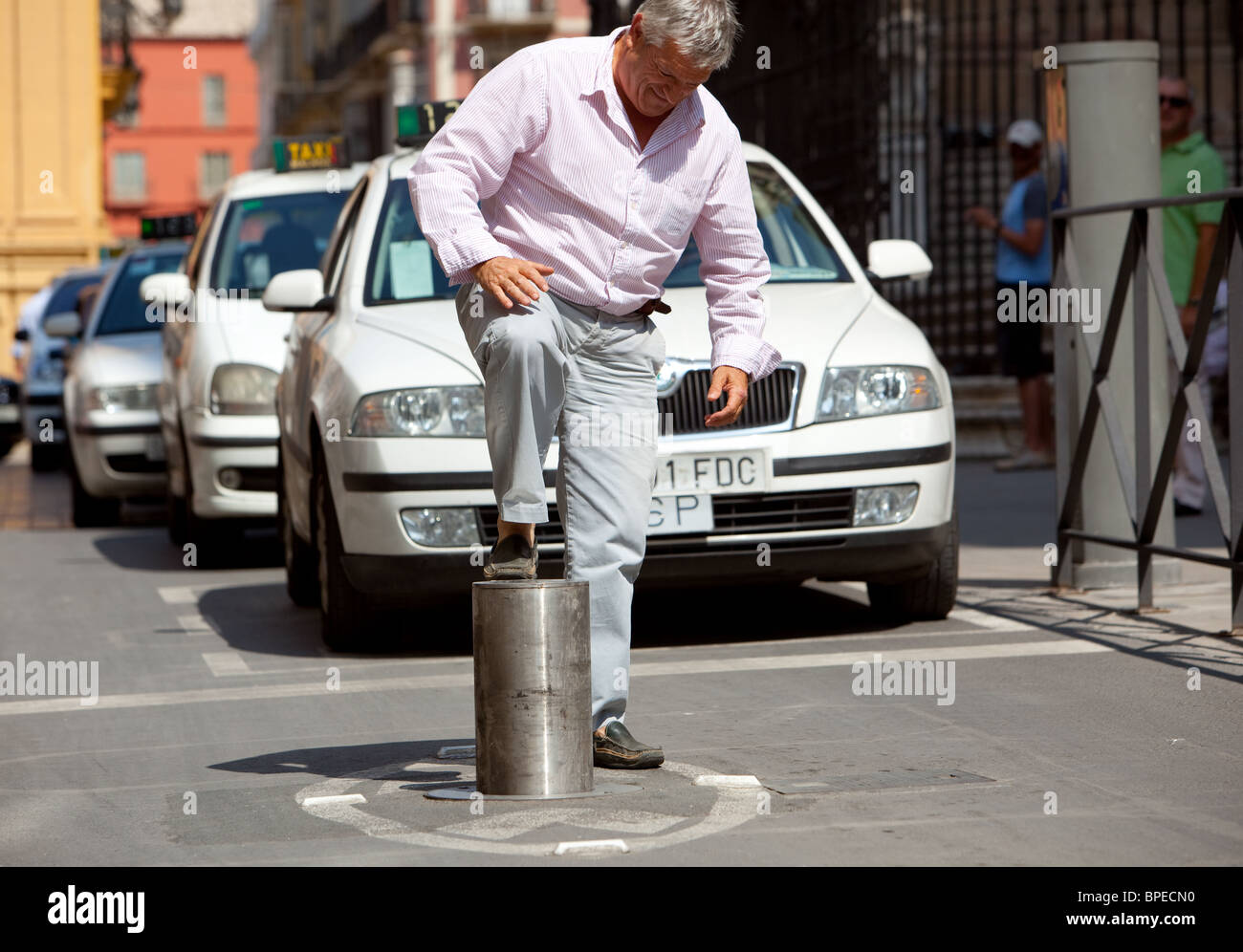 Retractable Traffic bollard blocking traffic. Malaga Spain Stock Photo ...