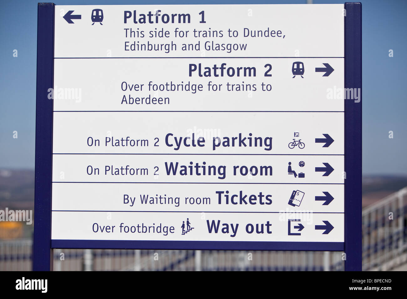 modern railway station signs uk Stock Photo - Alamy