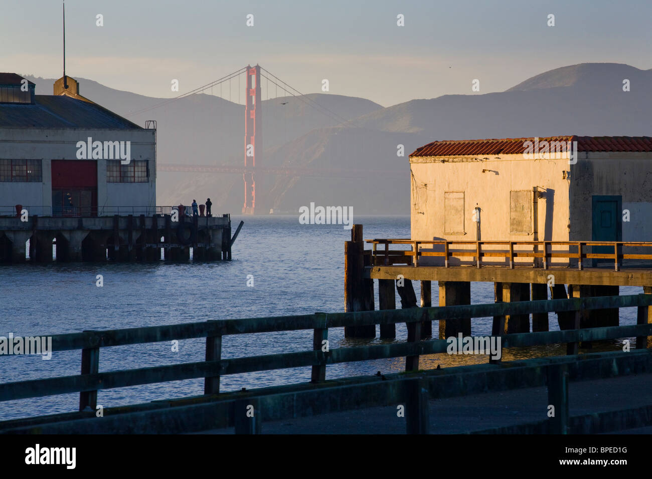 USA, California, San Francisco, piers at Fort Mason, fishermen, San ...