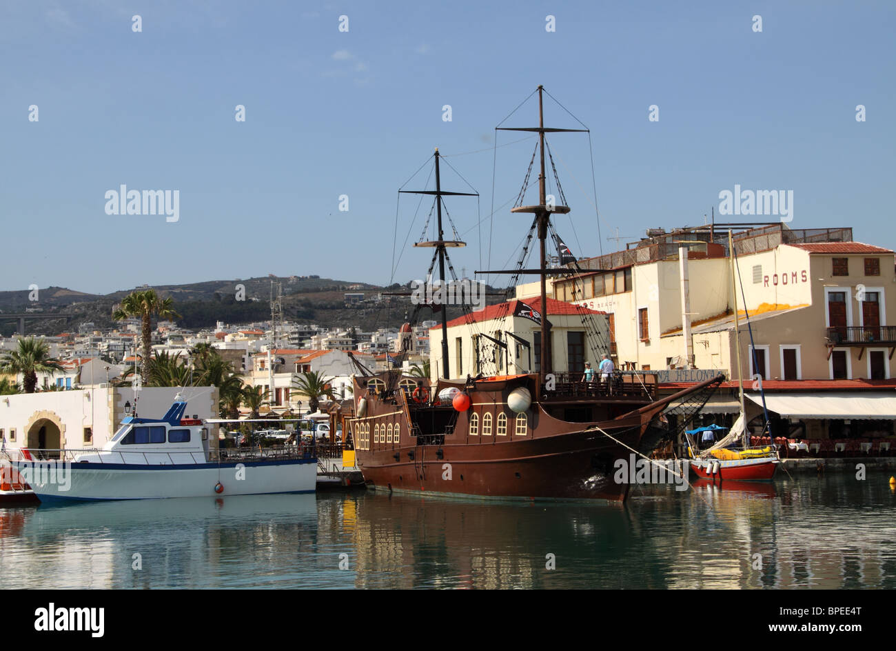 Pirate boat for day trip, Old venetian port, Rethymno, Crete, Greece ...