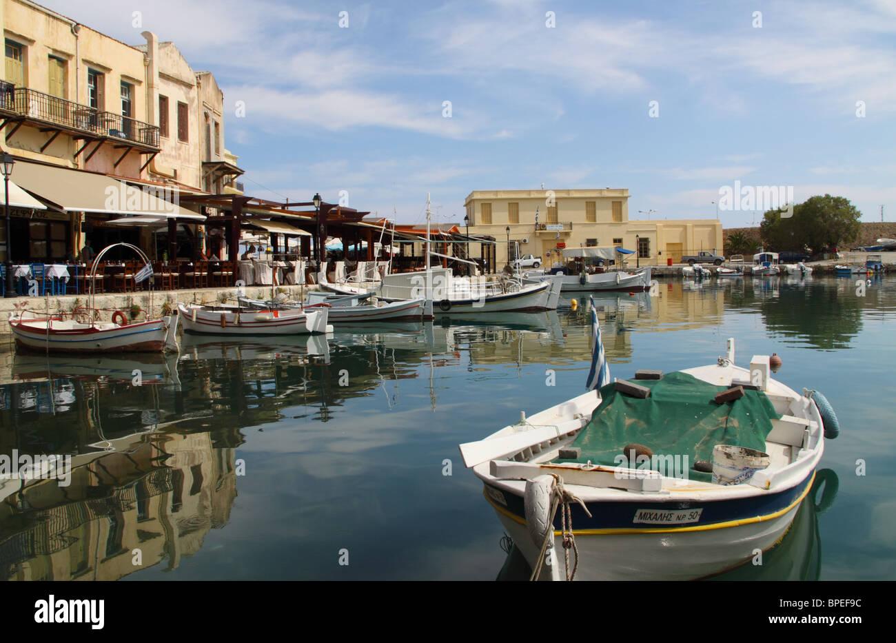 Old venetian port, fishing boat, Rethymno, Crete, Greece Stock Photo ...