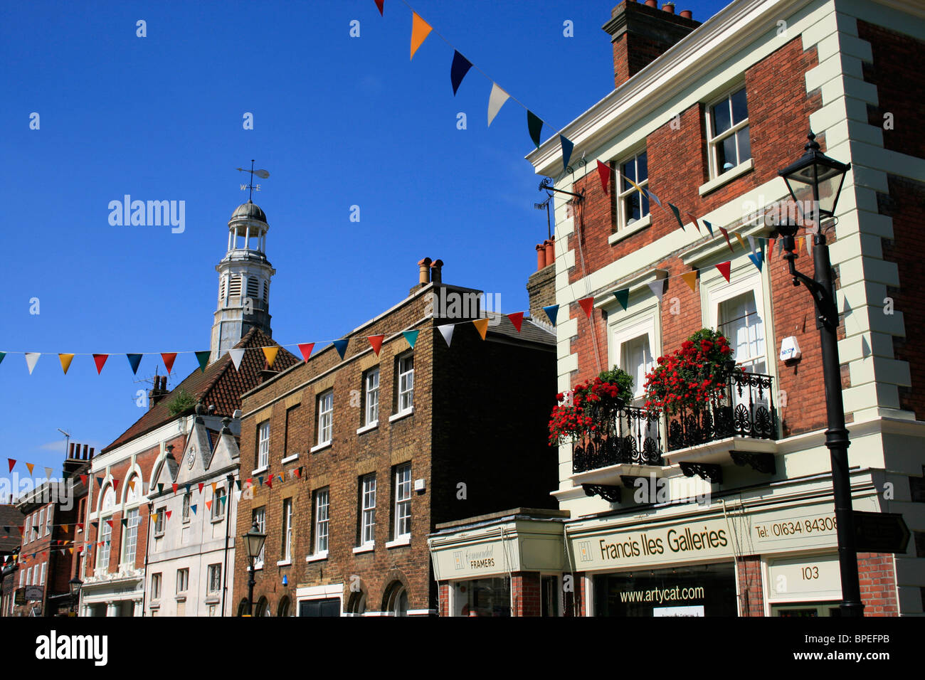 Rochester high Street decorated with colourful bunting Stock Photo - Alamy