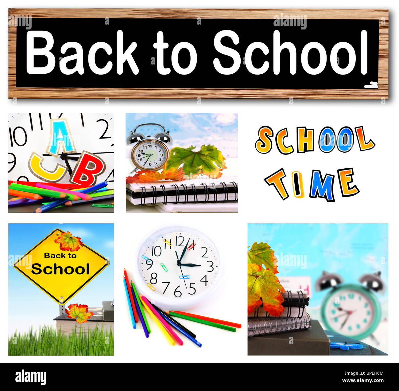 Back to school collage, conceptual image of knowledge & education Stock ...