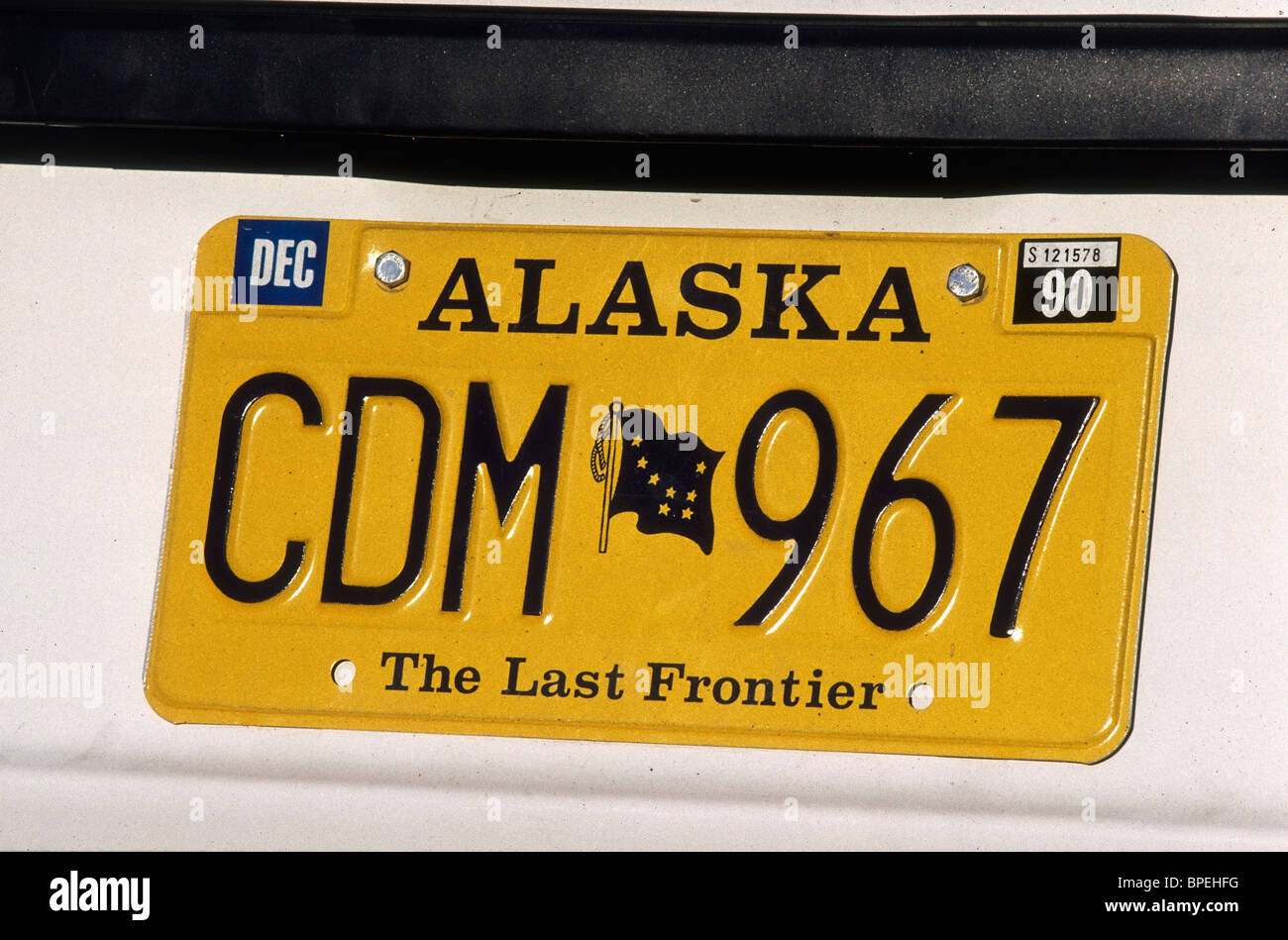 Alaska licence plate 'The Last Frontier' Stock Photo - Alamy