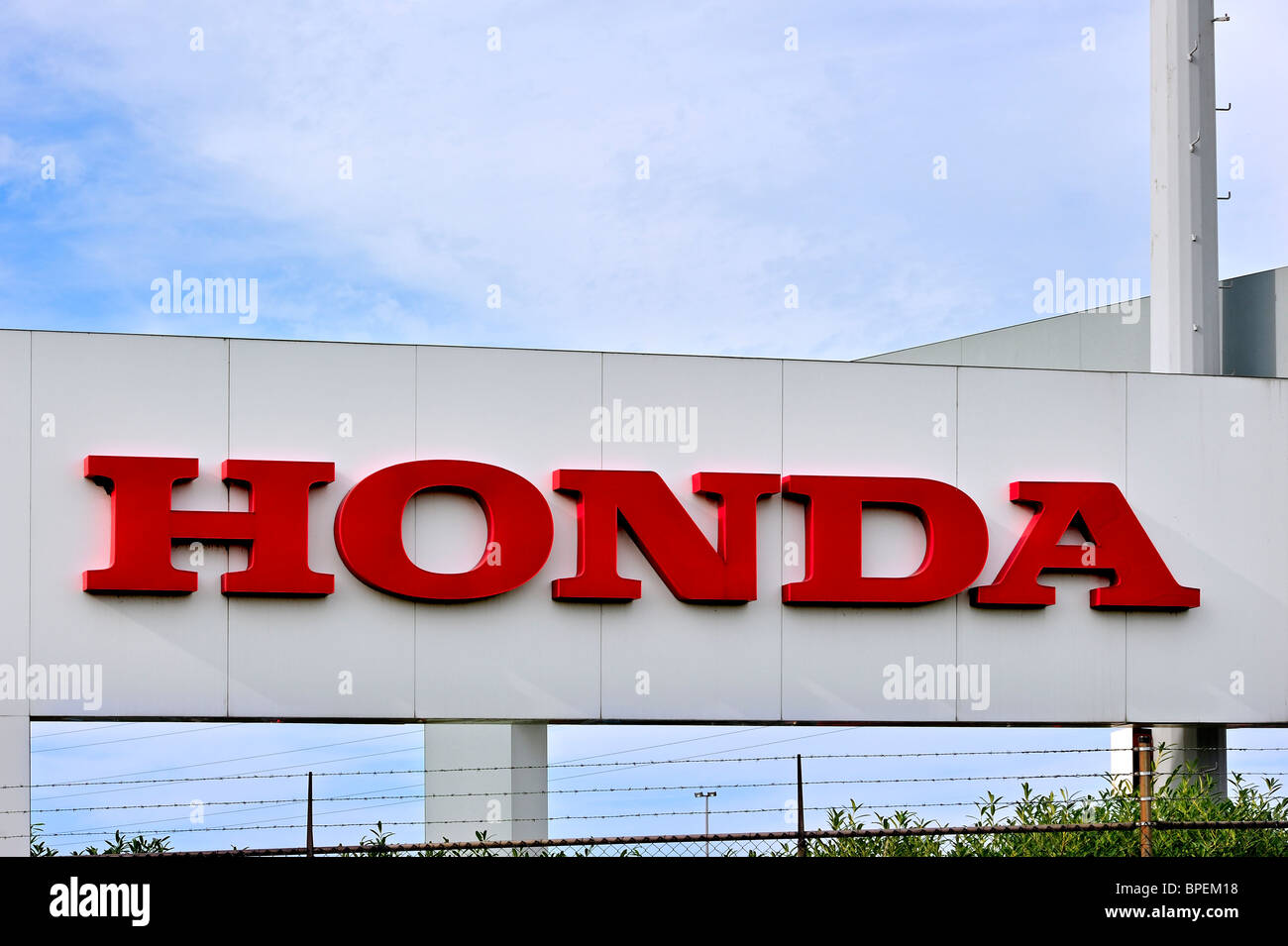 Signboard of the Honda assembly plant at the Ghent seaport, Belgium ...