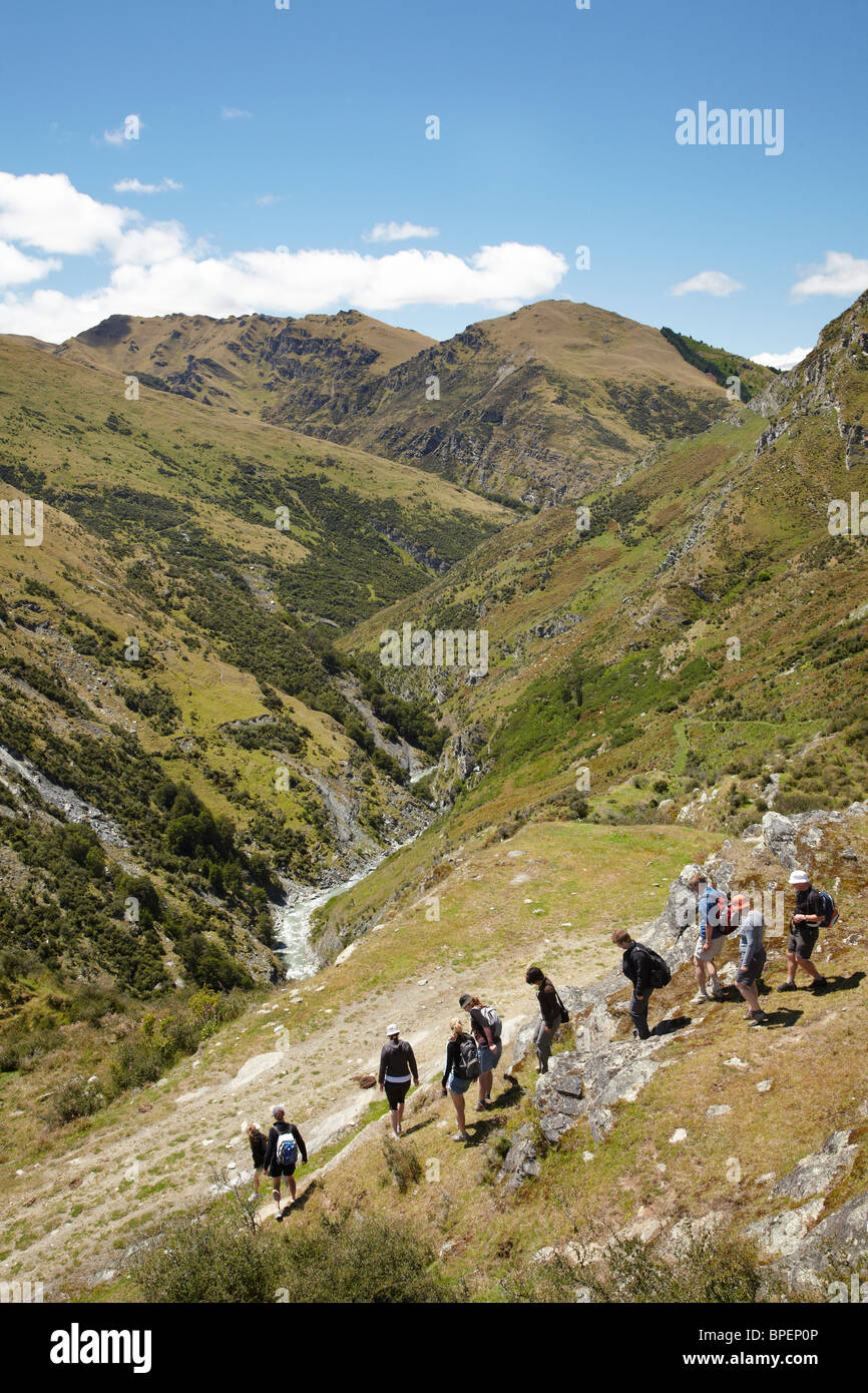 Hikers, Moonlight Track, near Queenstown, South Island, New Zealand ...