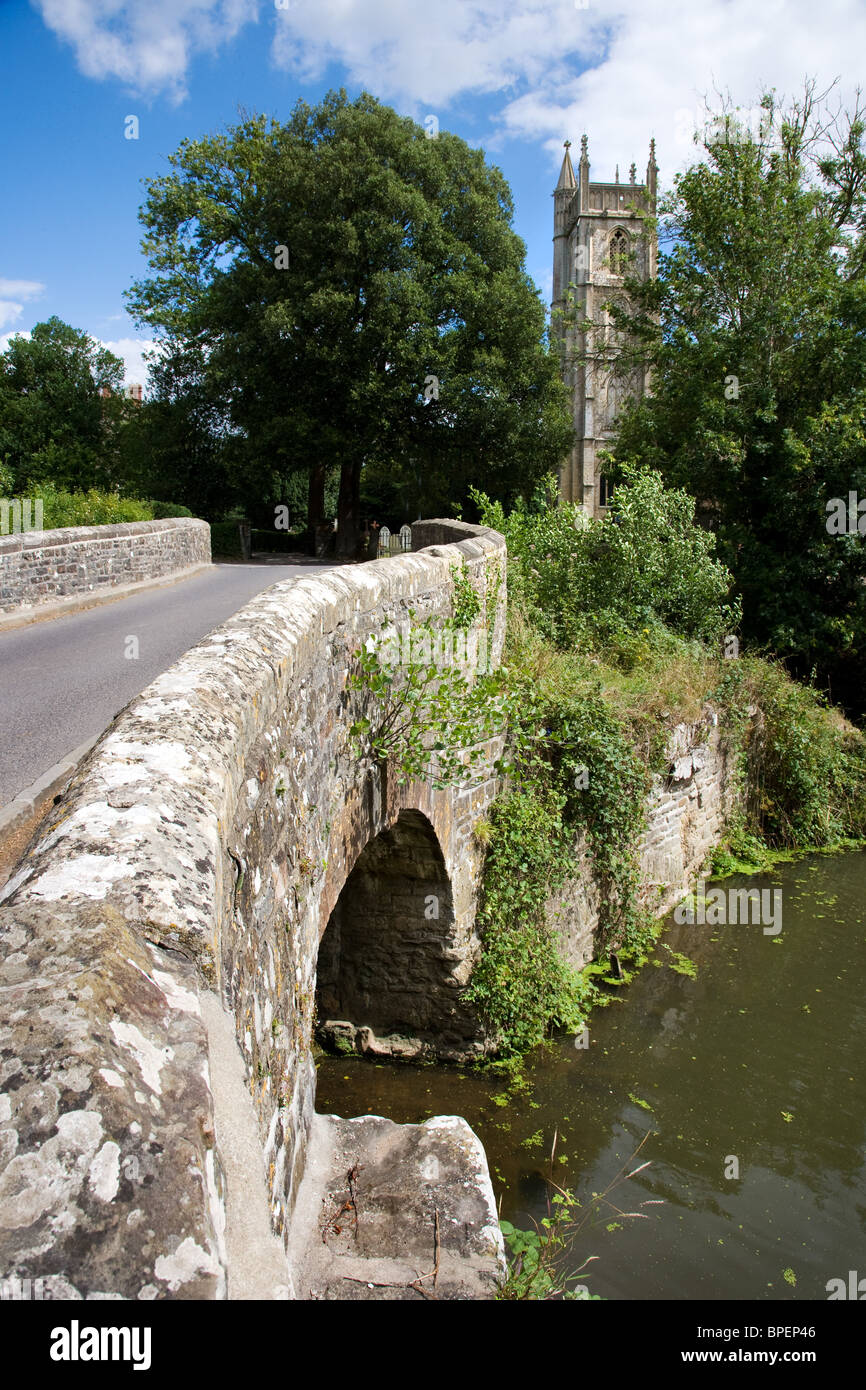 Church of All Saints Publow and medieval bridge over the river Chew ...