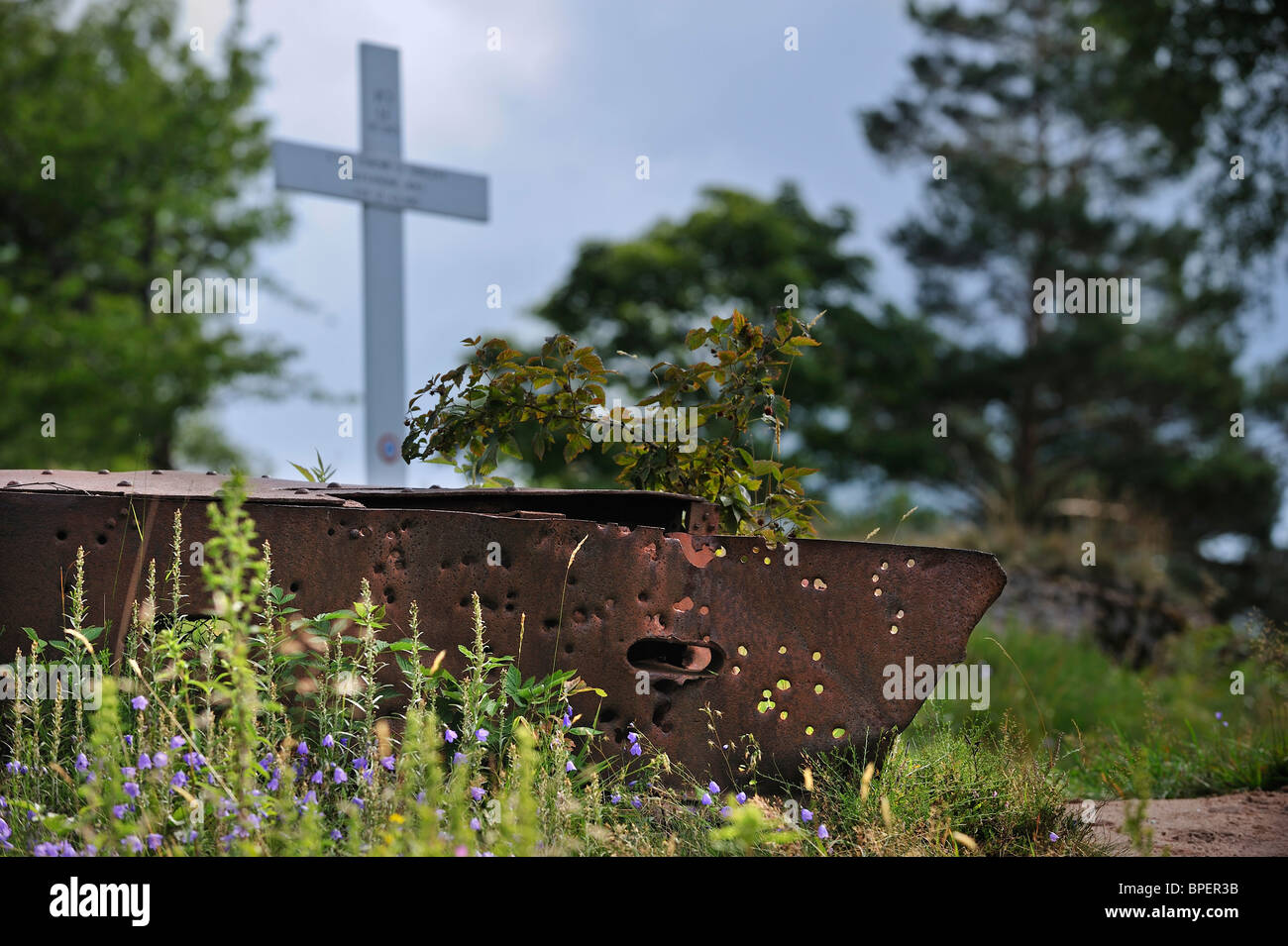 WWI bullet holes in iron observation turret from trench at the First ...