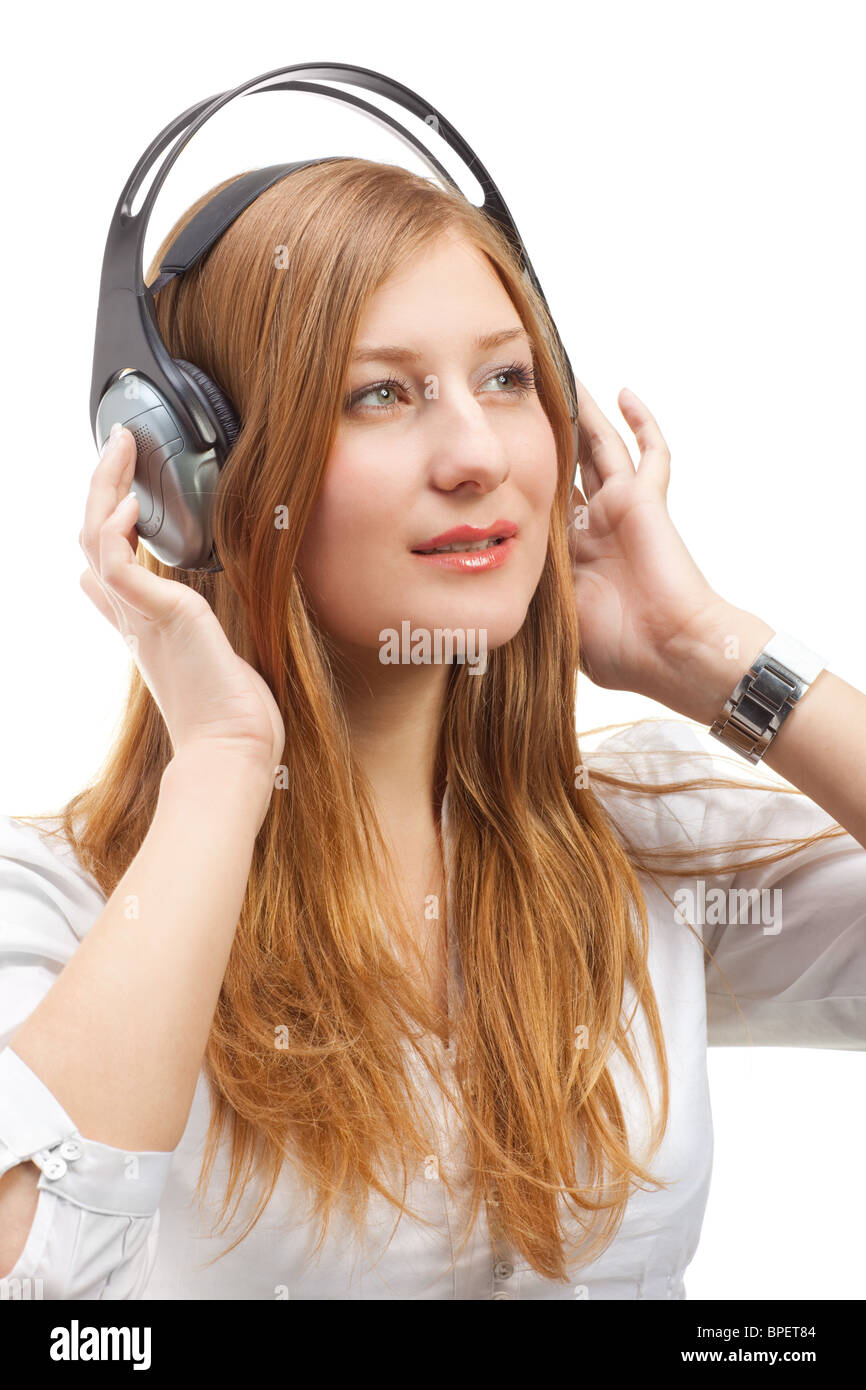 Beautiful women listening music Stock Photo - Alamy