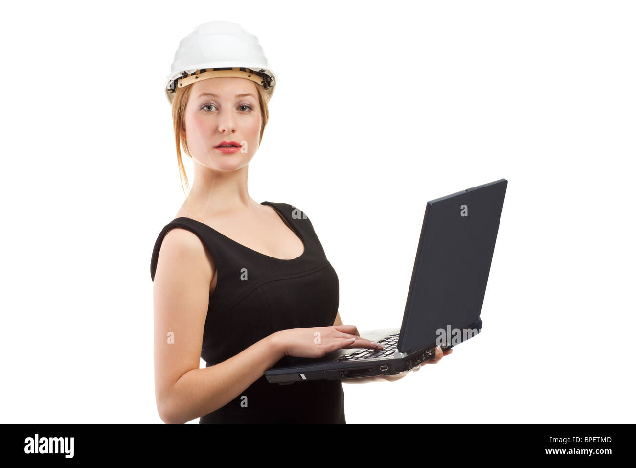 Engineer with laptop isolated on white Stock Photo - Alamy