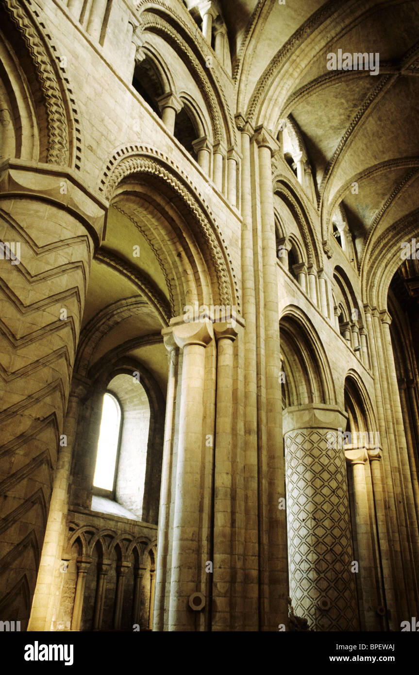 Durham Cathedral, detail of Norman nave architecture England UK English ...