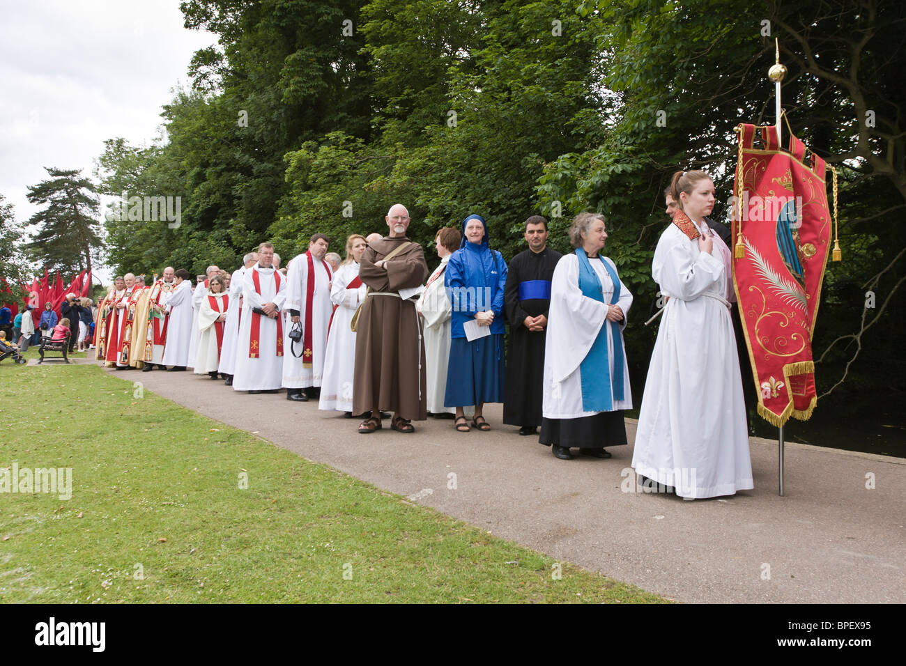 Church members form a procession, Albantide parade, St Albans, UK 2010 ...