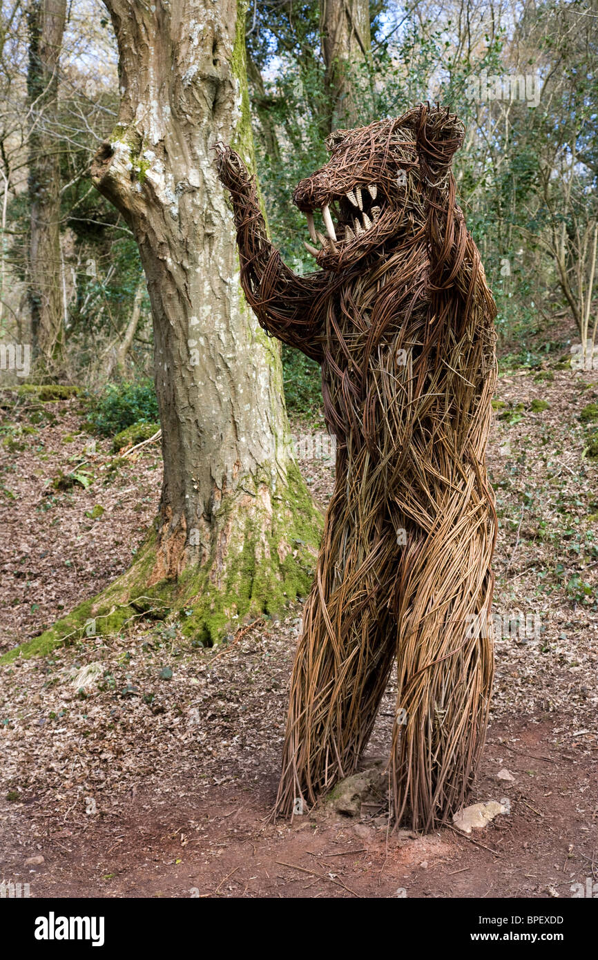 Wicker Brown Bear sculpture in woods near Wookey Hole and Ebbor gorge ...