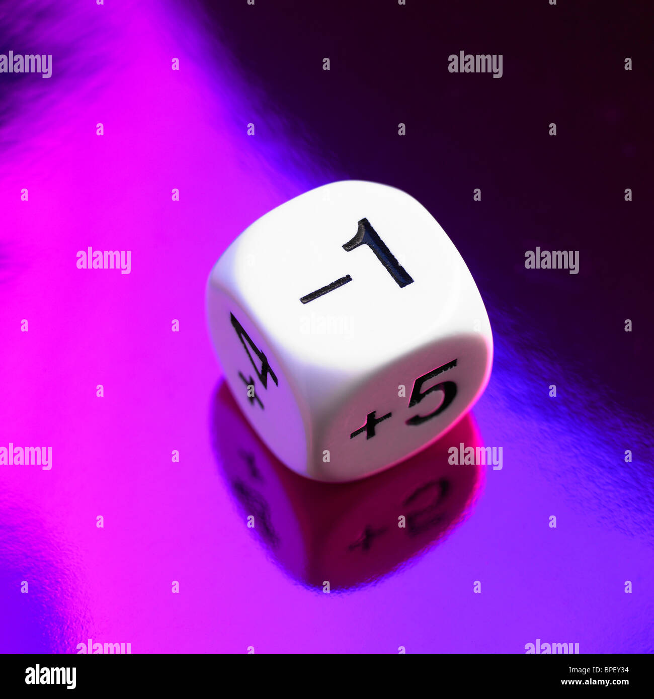 Addition Subtraction Dice On A Purple Background With Reflections Stock ...