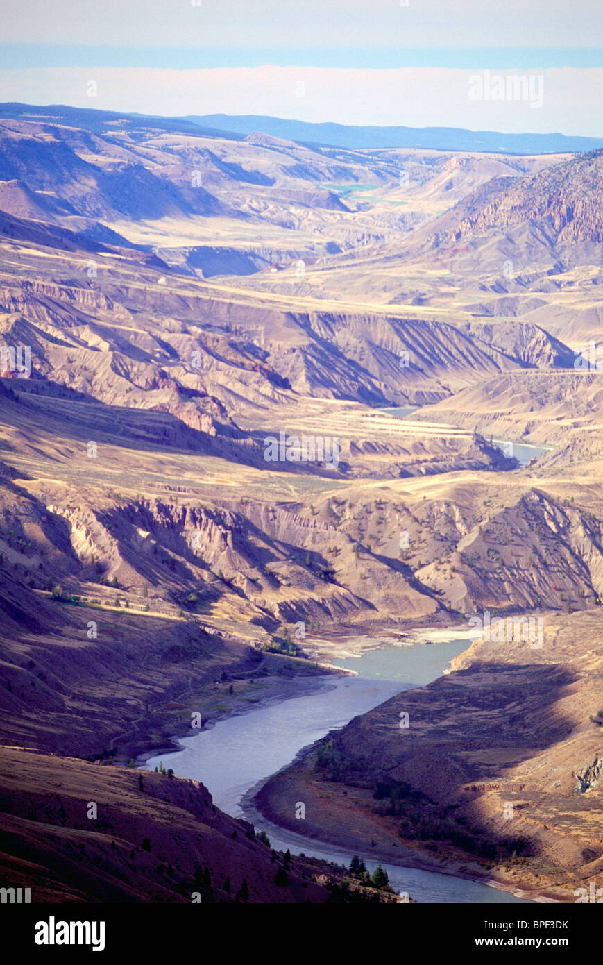 Fraser River winding through Fraser Canyon near Lillooet, BC, British ...