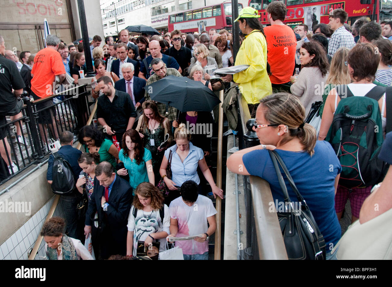 Large crowd descending into underground at Oxford Circus London rush ...