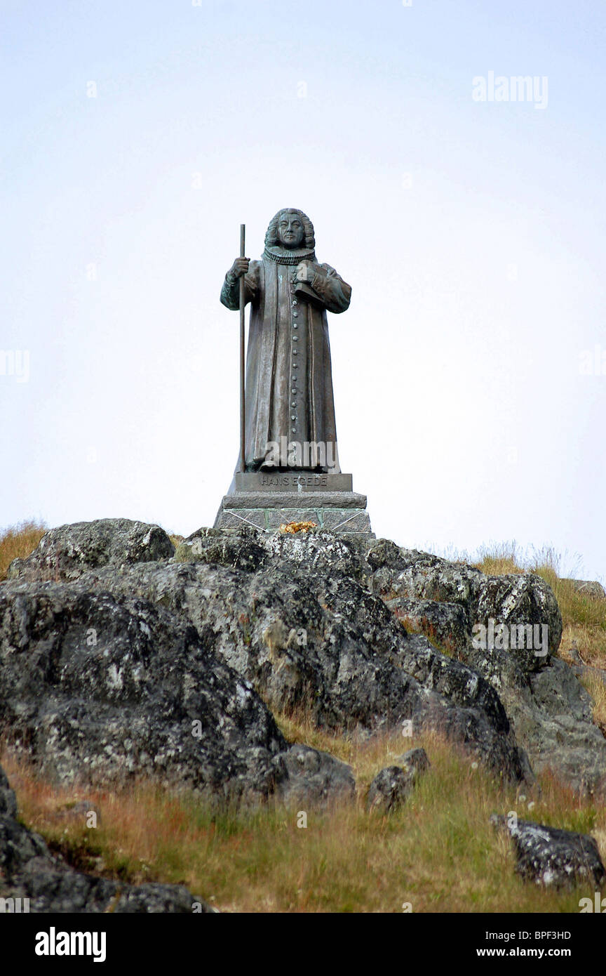 Clifftop statue of Hans Egede, the missionary who founded 'Godthab ...