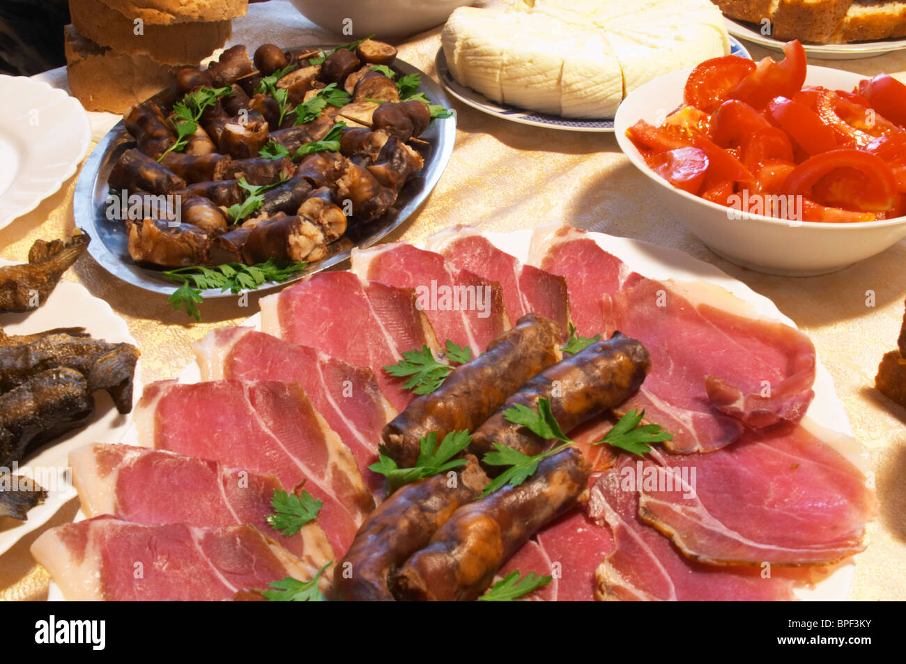 Montenegrin food speciality: Smoked and dry cured ham and smoked ...