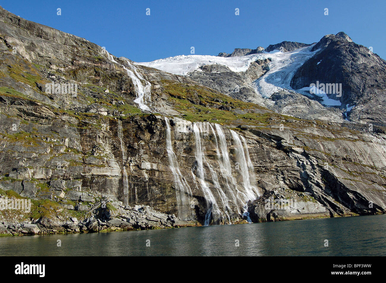 Waterfalls of Sermitsiaq Glacier in Godthabs Fjord, Nuuk, Greenland Stock Photo - Alamy