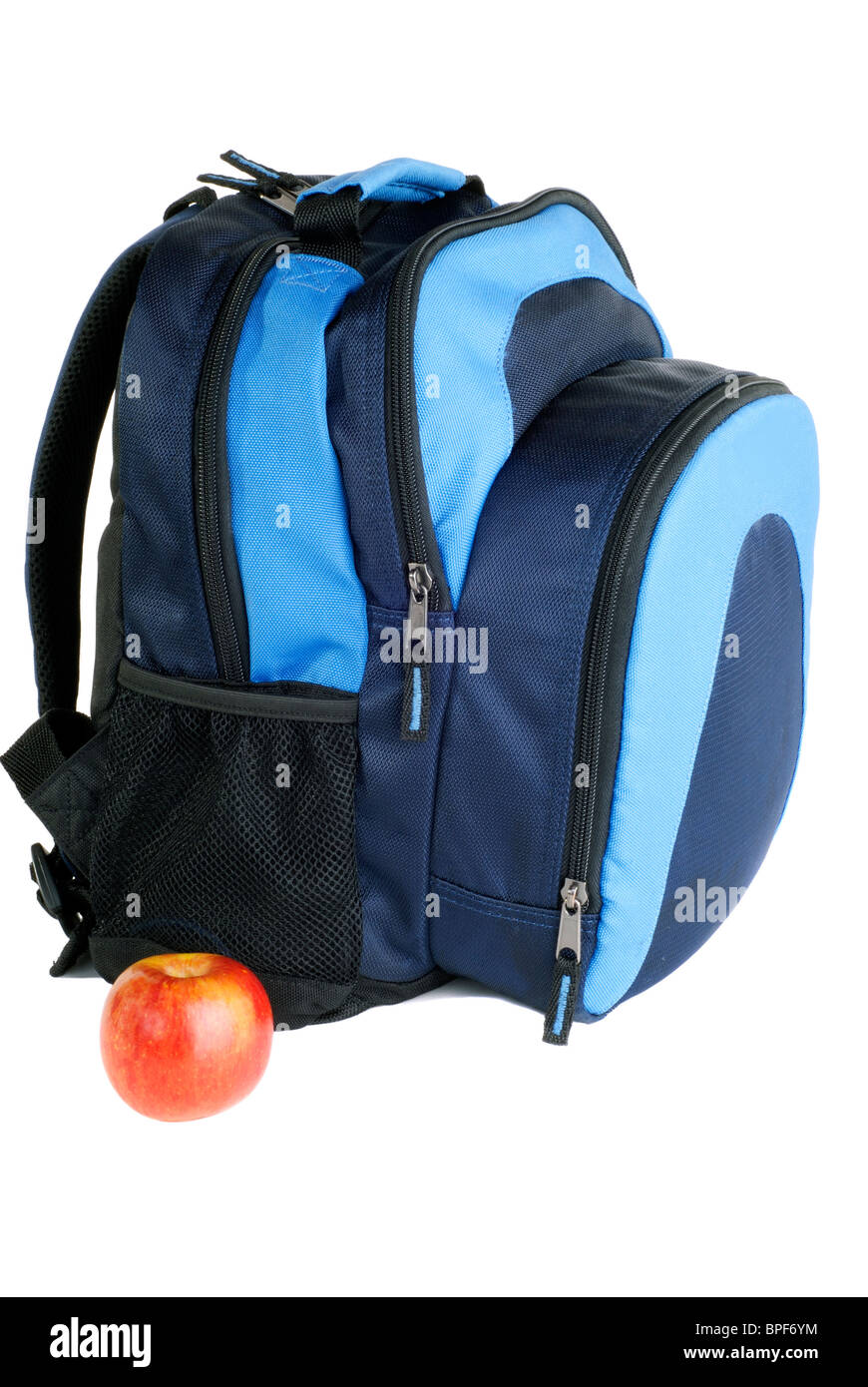 Student Back Pack With Apple, Isolated Over White Stock Photo - Alamy