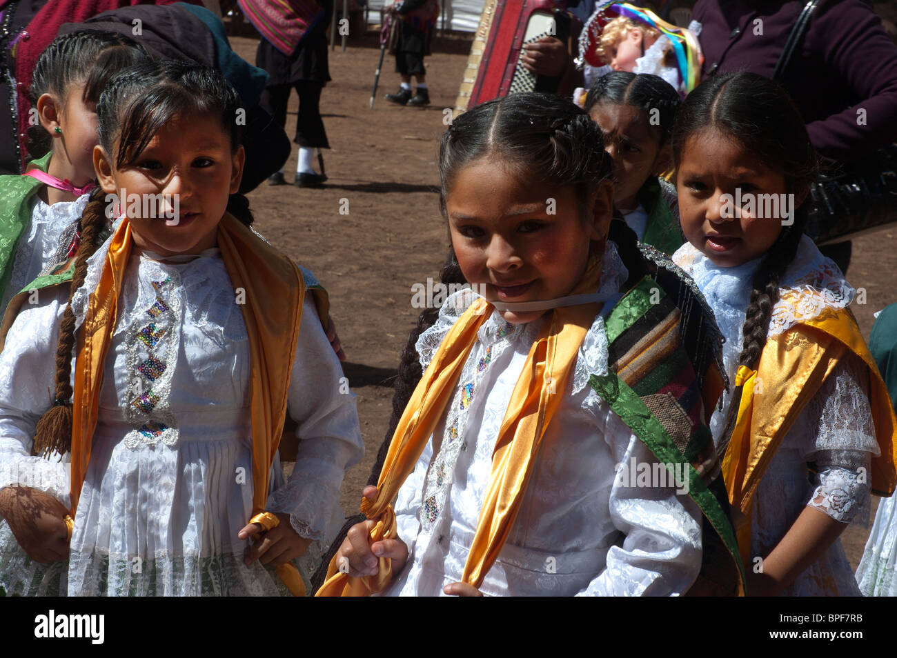 A girls dancing group leaves the arena after competing in the Virgin ...