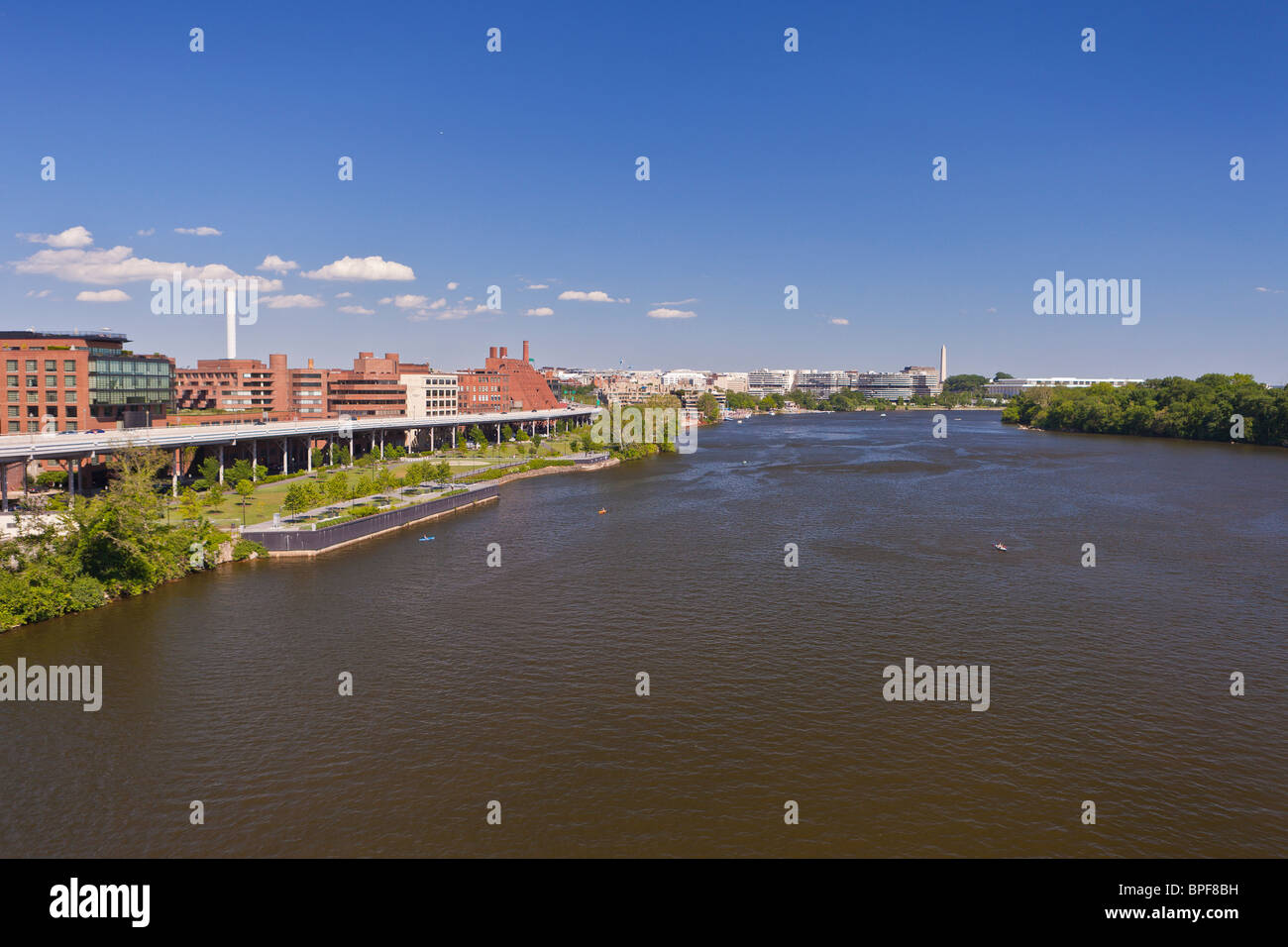 WASHINGTON, DC, USA - Georgetown Waterfront Park, and elevated ...