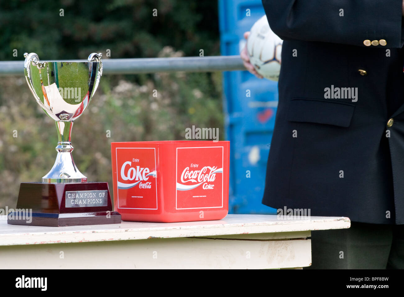 A trophy ready to be presented to the winning football team Stock Photo ...