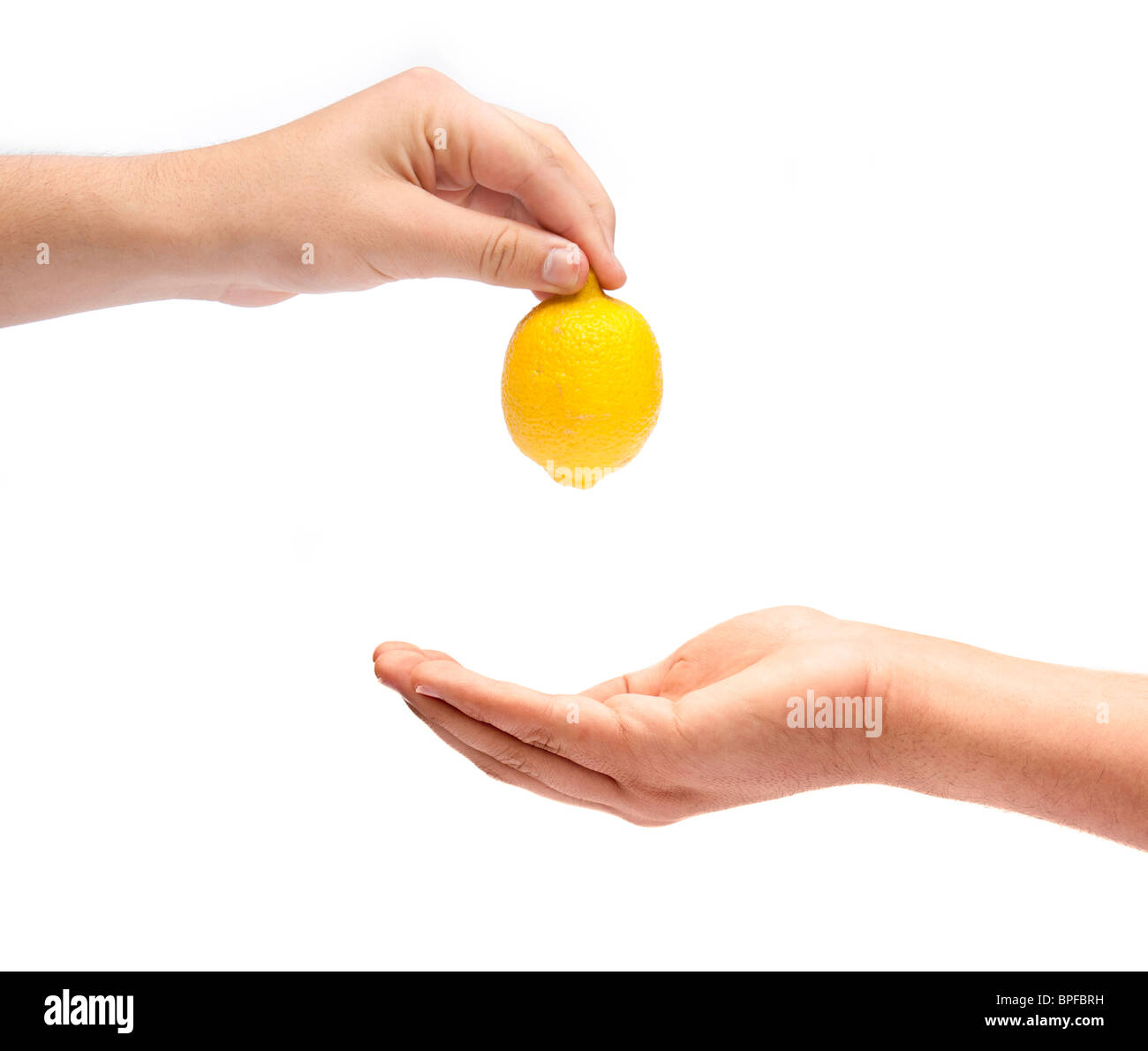 Hand giving healthy food to somebody isolated on white Stock Photo - Alamy