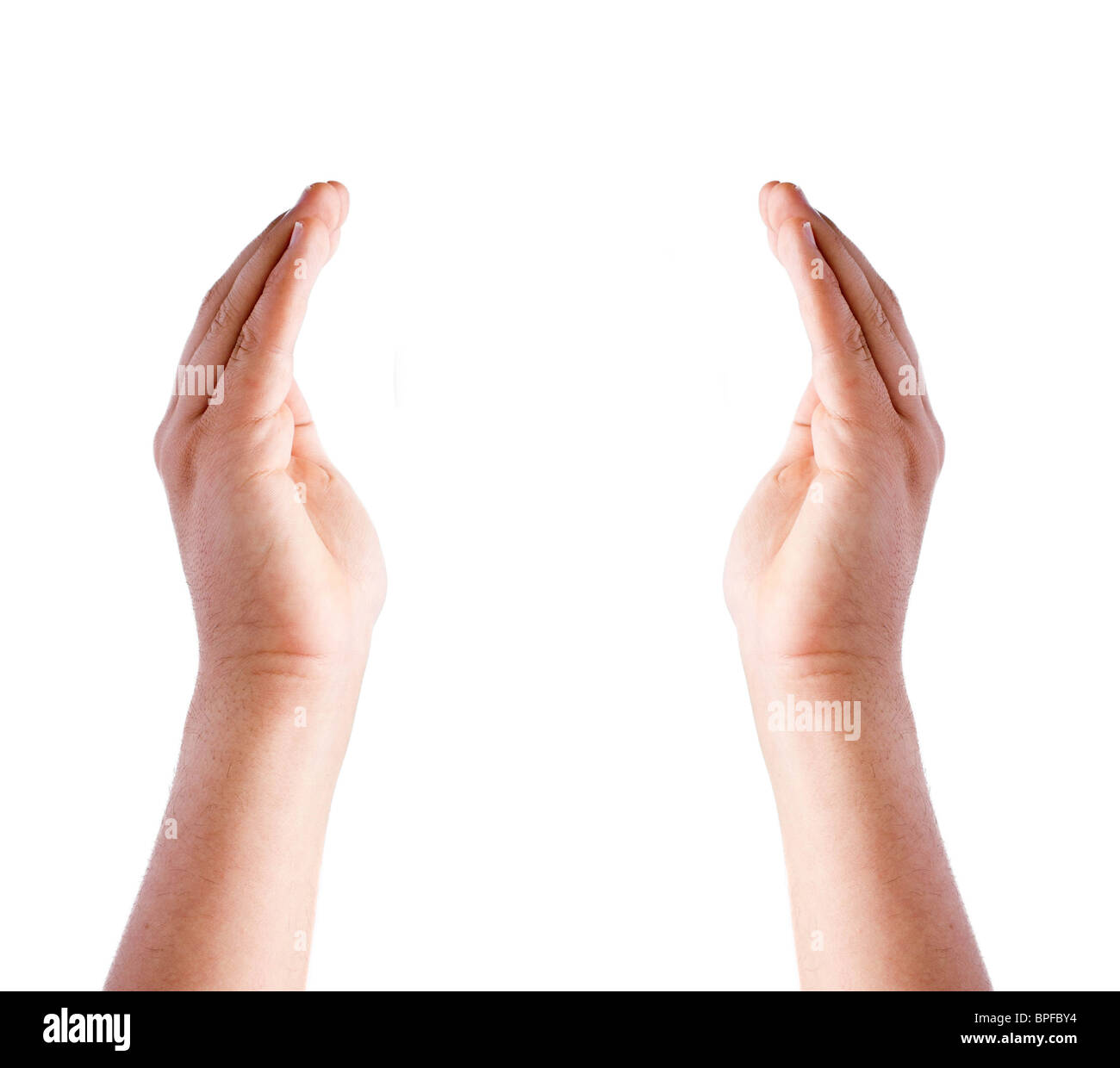 Hands in the air isolated on a white background Stock Photo - Alamy