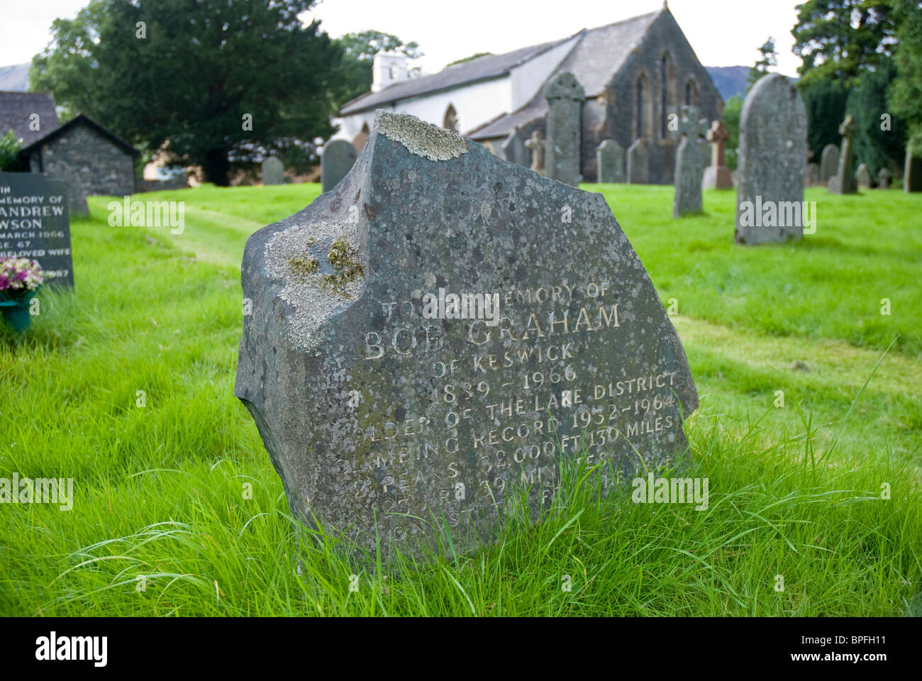 The grave of Bob Graham, legendary fell runner, Borrowdale Church ...