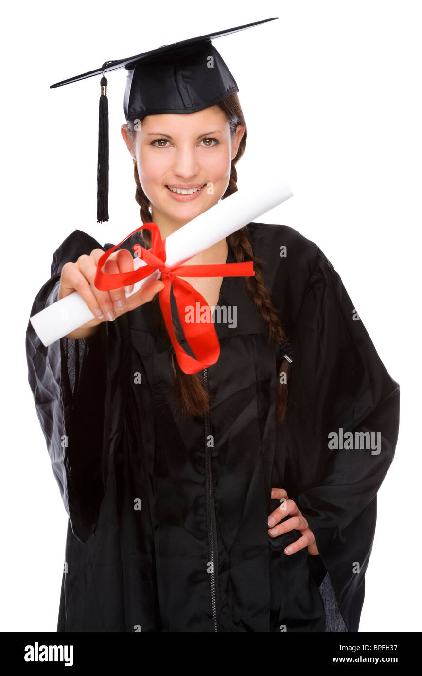 Full isolated studio picture from a young graduation woman Stock Photo ...